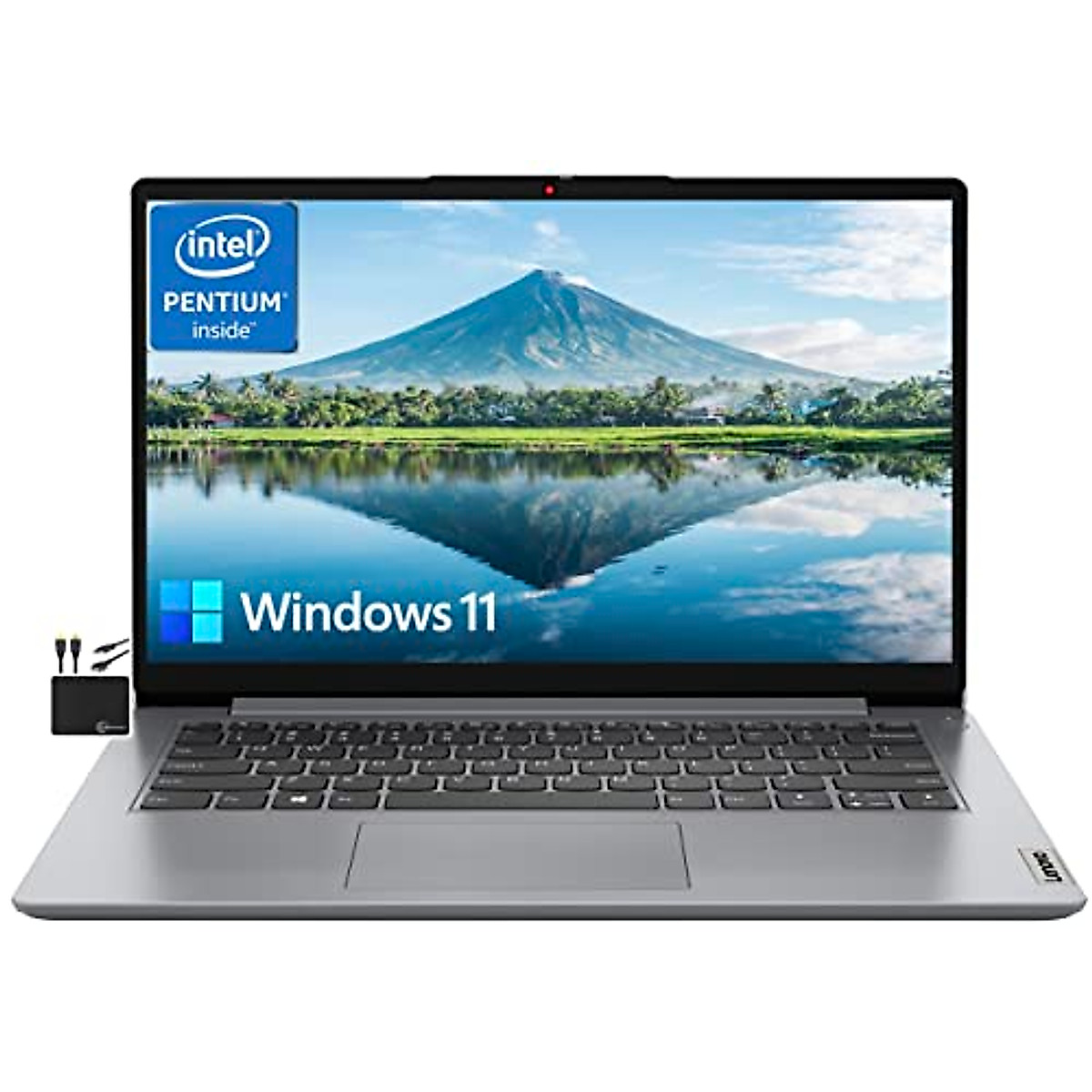 Lenovo IdeaPad 2023 Newest 14" HD Laptop Computer for Business, Quad Core Intel Pentium N5030 (Upto 3.1GHz), 4GB RAM, 128GB eMMC,WiFi, Webcam, 10+ Hours Battery, Microsoft 365, Win 11S+MarxsolCables