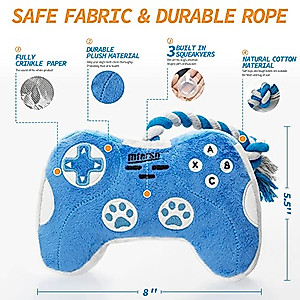 MTERSN Cute Squeaky Dog Toys : Blue Game Controller Plush Dog Toy and Funny Puppy Chew Toys with Full Crinkle Paper - Cool Dog Birthday Toys for Small, Medium and Large Dogs