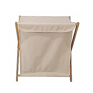 suiwoyou Bamboo Wood X-frame Laundry Hamper with Lid Collapsible Dirty Clothes Laundry Basket Foldable Storage for Household, Beige with Lid