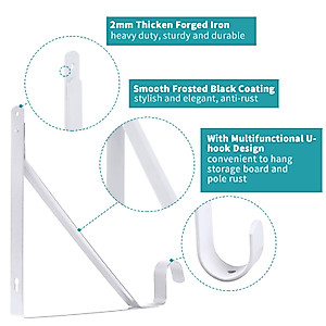 Closet Rod Brackets, Heavy Duty Closet Rod Support White Closet Brackets with Rod Holder Wall Mounted Shelf Bracket Clothes Hanger for Shelf Storage and Closet Rod, 4 Pack