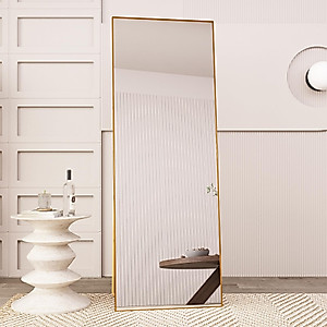 Beauty4U 65" x 24" Full Length Mirror with Stand, Gold Wall Mounting Full Body Mirror, Metal Frame Full-Length Tempered Mirror for Living Room, Bedroom