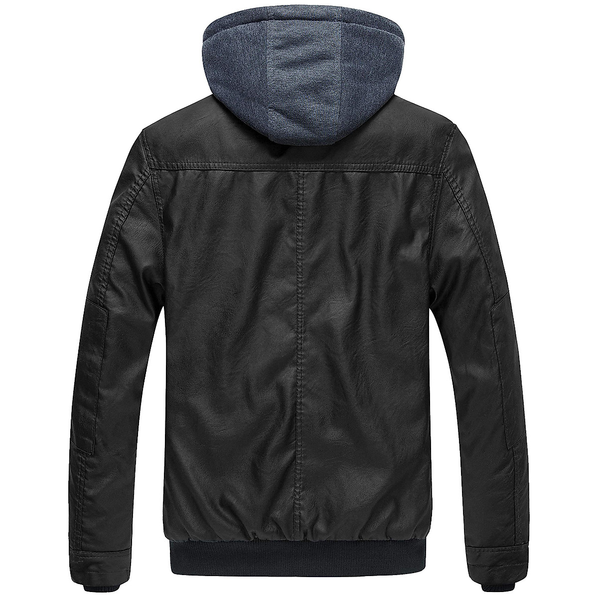 wantdo Men's Spring Faux Leather Jacket with Hood Outdoor Jacket Black Large (Lightweight)