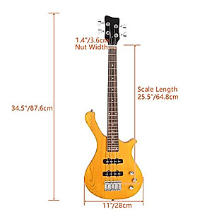 Ktaxon 4 String Electric Bass Guitar, 36-inch Bass Guitar Kit with Split single-coil Pickup, Rosewood Fretboard, Mahogany Body for Kids, Boy and Girl(Yellow)