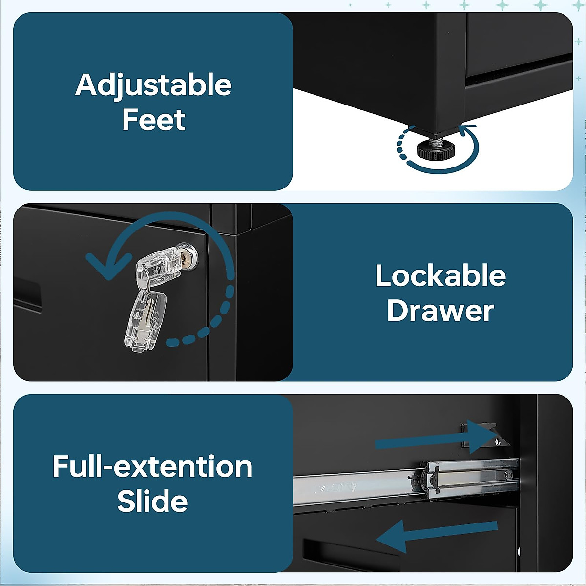 MIIIKO Office File Cabinet with 2 Drawers and Shelf, Metal Vertical Filing Cabinet with Lock, Lateral Two Drawers for Storage Letter/Legal Size File Folders, Top Shelf for Printer Stand
