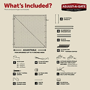 Adjust-A-Gate Adjustable Chain Link Square Corner Complete Gate Kit, Fit-Right, Black, 6'H