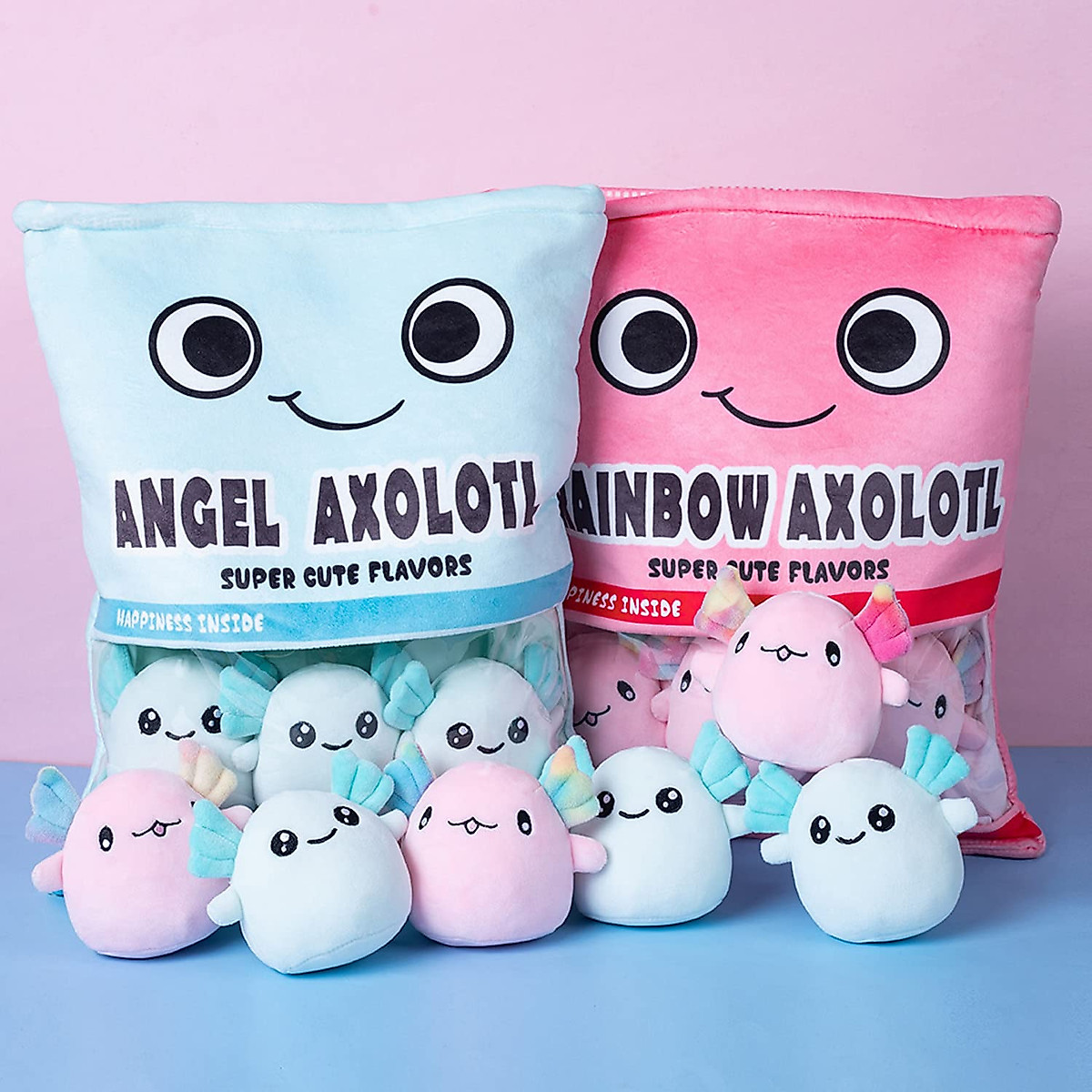 REFAHB Cute Axolotl Plush Toy, Removable Salamander Animal Stuffed Plush Pillow, Kawaii Plush Cushion Toy Game for Kids, Girls, Birthday Gift (6pcs a Bag, Pink)