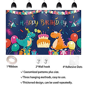 LFVIK Dinosaur Party Decorations,Blue Dinosaur Birthday Party Supplies for Boys,Customized Backdrop,5*Dinosaur Foil Balloons,Happy Birthday Banner,Sticker,Plates,Napkins,Tablecloth,Cake Toppers