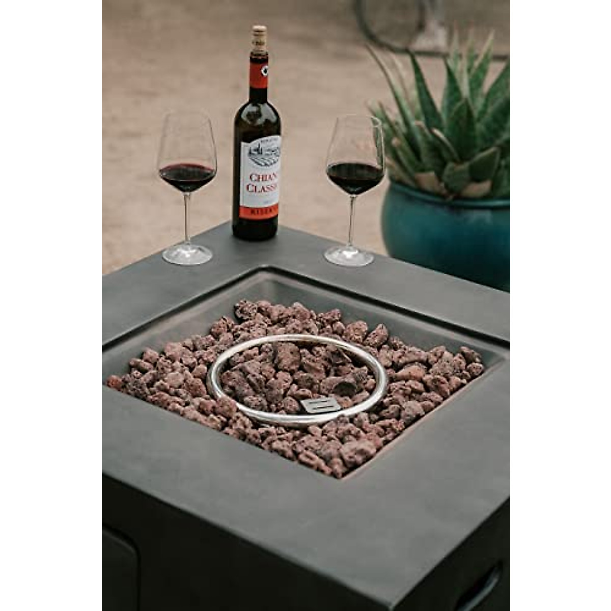 XBrand MgO & Metal 40,000 BTU Outdoor Propane Gas Smokeless Square Fire Pit Table with Volcanic Rocks & Rain Cover, 30 inch Wide, Gray