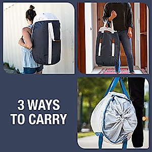 CleverMade Laundry Backpack Duffel Bag Tote with Shoulder Straps - Extra Large Capacity Clothes Hamper with Drawstring Top Closure Lid, Charcoal