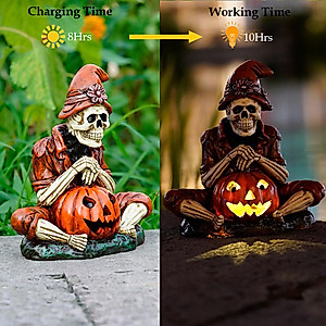 Tooyuart Halloween Decorations Skull Skeleton Garden Statue with Solar Pumpkin Lantern - Halloween Decorations for Outdoor, Holiday, Parties, Indoors, Yards, Gardens, Lawns (Pumpkin Ghost)