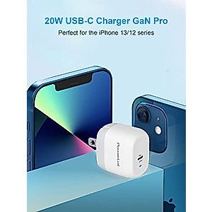 USB C Wall Charger, PowerLot PD 20W Fast Charger Block for iPhone 14, iPhone 13,12 Series, Foldable GaN II 20W USB C Power Adapter Compact USB C Charger for iPad Pro, AirPods Pro, iWatch 8/7/SE
