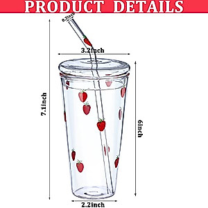 XIDAJIE 17Oz Large Glass Water Bottle With Straw Lid Clear Water Bottle With Straw Strawberry Cup Strawberry Water Bottle Kawaii Cups For Coffee Juice Drinking Water Mug