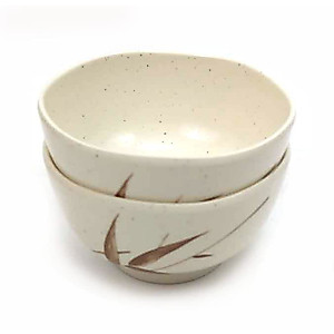 JapanBargain 2403, Set of 2 Japanese Style Soup Bowl Miso Soup Bowl Rice Bowl Snack Bowl Dessert Bowl Appetizer Bowl Salad Bowl, Beige Reed, 10 oz