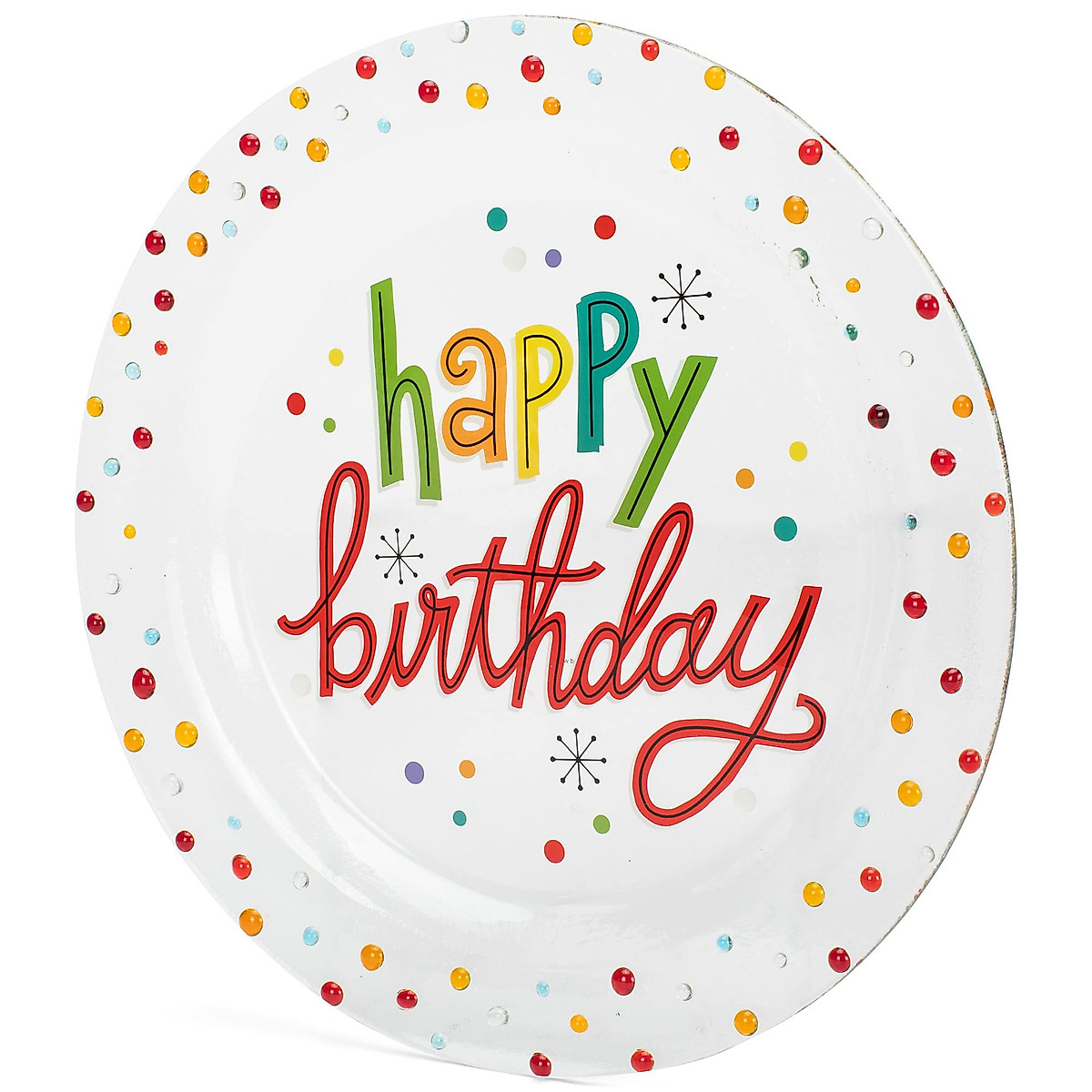 DEMDACO Happy Birthday Confetti Multicolored 14 x 14 Hand painted Glass Platter