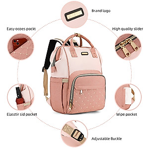 Diaper Bag Backpack, Diaper Bags For Baby Girls Boys, Baby Bags For Moms Dads, Baby Nappy Changing Bag With Insulated Pockets,Multi-Functional Waterproof Backpack With Stroller Straps -Pink light pink