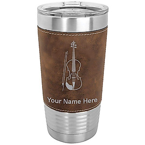 LaserGram 20oz Vacuum Insulated Tumbler Mug, Violin, Personalized Engraving Included (Faux Leather, Rustic)