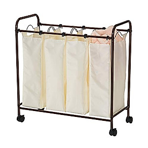 Household Essentials 7173 Rolling Quad Laundry Sorter with Removable Hamper Bags | Antique Bronze Frame