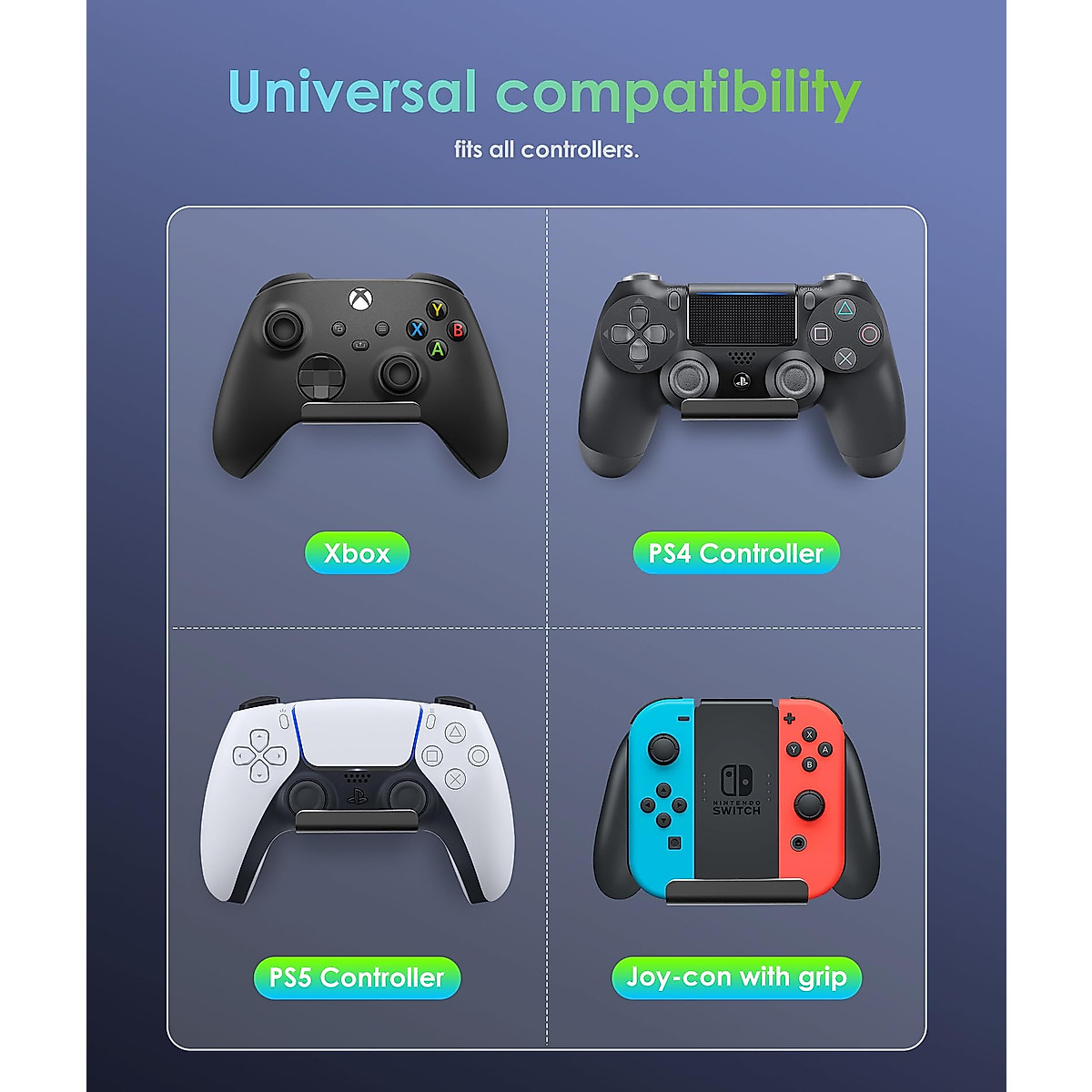 6 Pack Foldable Controller Wall Mount Holder for Xbox PS5 PS4 PS3 Switch Pro Strong Adhesive/Screw Upgraded Controller Stand Hanger with Anti-slip Pad Universal Gaming Remote & Headphone Accessories