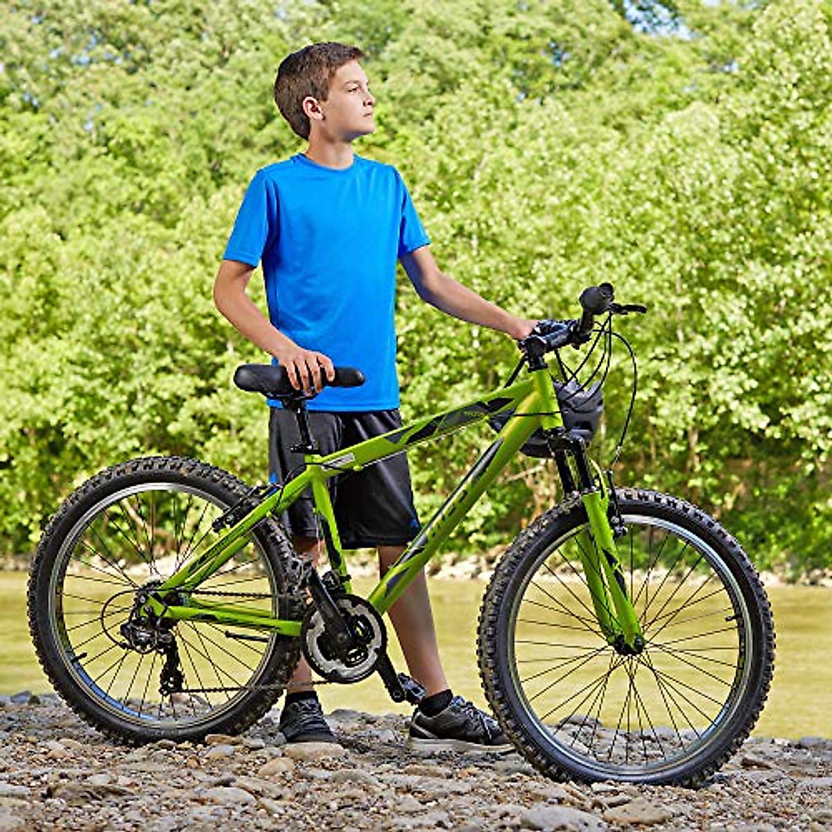 Huffy Hardtail Mountain Trail Bike 24 inch, 26 inch, 27.5 inch, 24 Inch Wheels/16.75 Inch Frame, Matte Acid Green