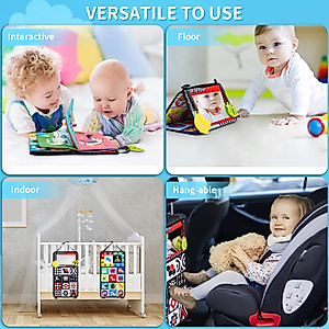 Vasdoo Tummy Time Mirror for Baby, Brain Developmental Montessori Infant Toys with Crinkle Cloth Book and Teether,High Contrast Black and White Sensory Toys for Boys and Girls 0 3 6 12 Months