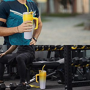Beatcreat 40 oz Tumbler with Handle and Straw Lid,Insulated Double Wall Stainless Steel Travel Coffee Mug,Cup Holder Friendly(Yellow and white)