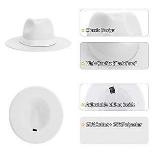KUJUHA Fedora Hats for Mens/Womens Felt FedoraHats Two Tone Wide Brim Fedora Hats Rancher Hat White