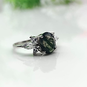 Natural Moss Agate Ring For Women Pear Oval Shaped Gold Ring Silver Ring Delicate Ring Stacking Ring Promise Ring For Women's Gift By FOREVER GEMS & JEWELS, Rose Gold,Green,White,Silver