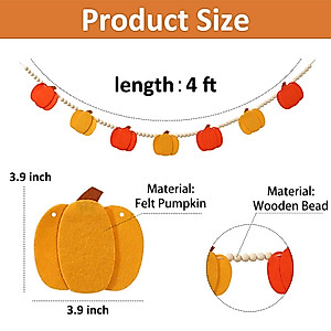 Fall Decor-Fall Decorations for Home-Felt Pumpkins Wood Bead Garland for Fall Decor- Halloween Thanksgiving Farmhouse Felt Pumpkins Banner for Fireplace Mantel Walls