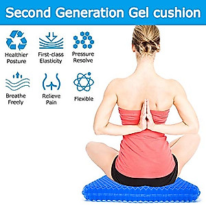 Gel Seat Cushion, Double Thick Big Gel Seat Cushion, Honeycomb Design Gel Seat Cushion for Pressure Relief Back Pain, Gel Cushion for Home Office Chair Cars Wheelchair(with Non-slip Seat Cover)