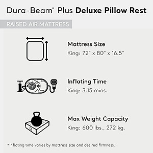 Intex Dura Beam Plus Deluxe Raised Pillow Inflatable Blow Up Portable Firm Air Mattress with Built-in Internal Air Pump, King-Sized Bed