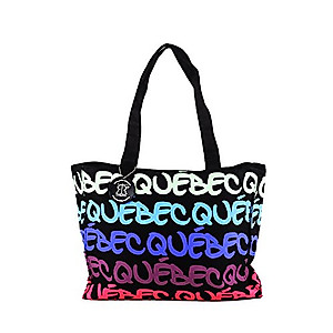 Quebec Travel Tote Bag - Canada Colorful Multi-Purpose Shoulder Bag Durable for Shopping, Work & School - Pink & Blue
