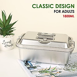 SUBRON Stainless Steel Bento Lunch Box for Adults with Secure Locks, 1800ML 3 Compartments 2 Layer Leak Proof Metal Insulated Lunch Food Containers