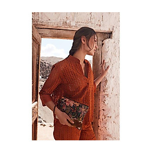 Myra Bag Western Upcycled Pouch Bag for Women - Canvas Hair On Leather Wristlet Handbag Starlit