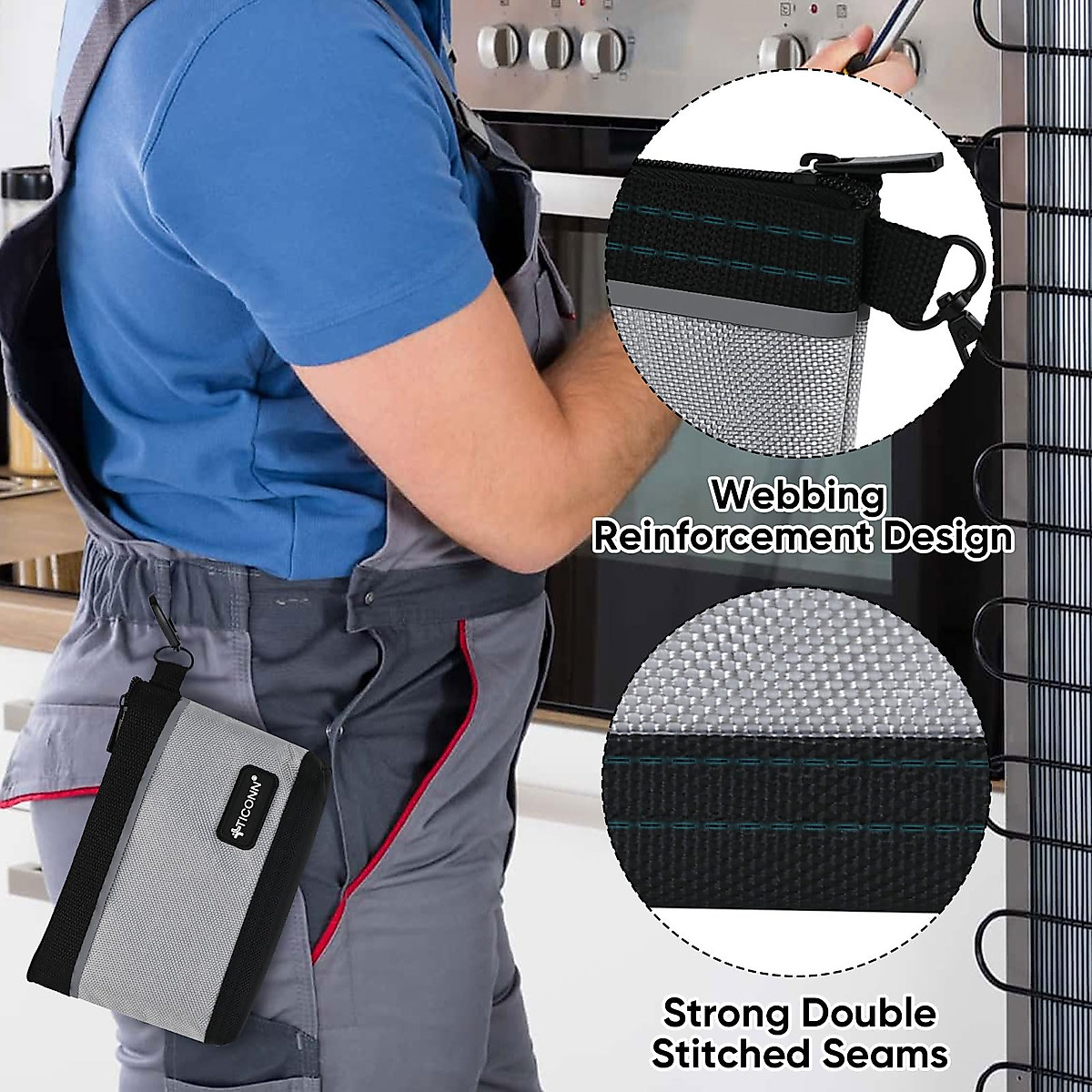 TICONN Tool Pouches with Zipper, 1680D Oxford Small Tool Bags, Waterproof Utility Bag Zipper Pouch for Tool Organizers and Storage (3 Pack Small)