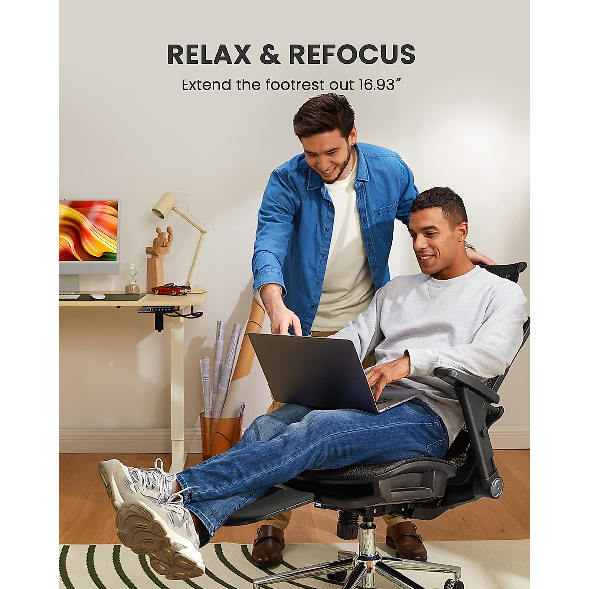 ErGear Office Chair, Ergonomic Office Chair, High Back Desk Chair with Headrest and 5D Flip-up Arms, Adjustable Lumbar Support Computer Chair, Swivel Mesh Chair