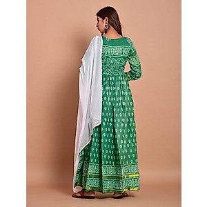 Indian Kurti for Womens With Dupatta | Rayon Printed Kurta Kurtis Dress For Women Tops Tunic Green