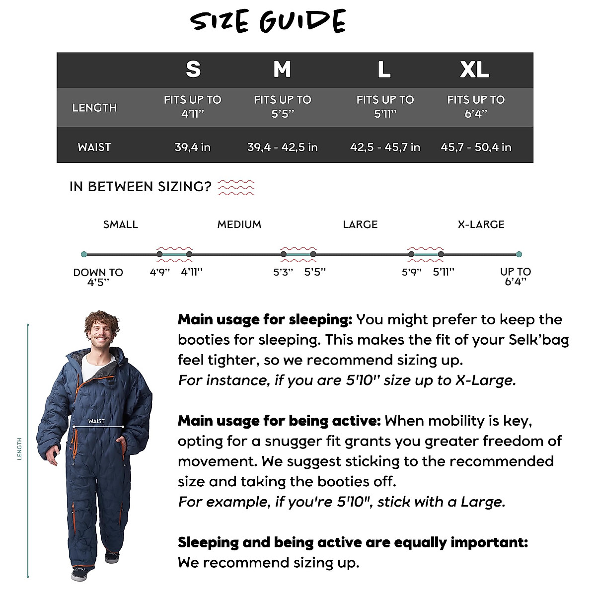Selk'bag Pro Wearable Sleeping Bag I Outdoor and Indoor Sleeping Bag for Camping, RV Trips, Travelling, Hammocks, Backpacking, Lounging - Blue Navy - Large