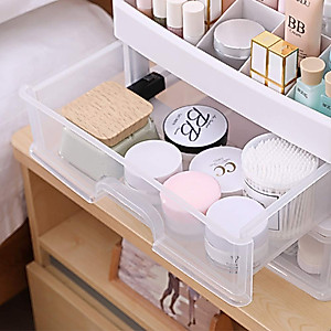 Simbuy Makeup Organizer with 3 Drawers, Bathroom Vanity Countertop Storage for Cosmetics, Brushes, Lotion, Nail Lipstick and Jewelry (White)