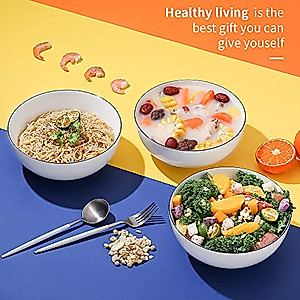 Ceramic Salad Soup Bowl, 60 Oz Large Stackable White Porcelain Cereal Pho Serving Pasta Bowl Sets, 3 Pack Microwavable Heat and Cold Resistant Porcelain Ceramic Bowls- Ideal for Home and Restaurant