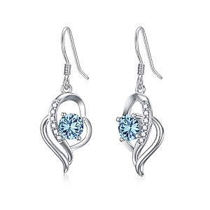 Seiyang Sterling Silver Created Aquamarine Dangle Drop Earrings March Birthstone Dangle Earrings for Women