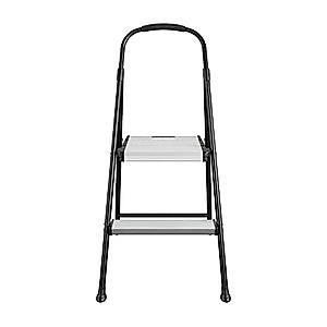 COSCO 2-Step Aluminum Folding Step Stool with Rubber Hand Grip, Black