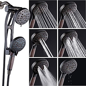 AquaSpa High Pressure 48-mode Luxury 3-way Combo with Adjustable Extension Arm – Dual Rain & Handheld Shower Head – Extra Long 6 Foot Stainless Steel Hose – All Oil Rubbed Bronze Finish – Top US Brand