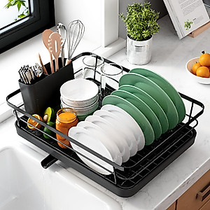 Kitsure Dish Drying Rack- Space-Saving Dish Rack, Dish Racks for Kitchen Counter, Durable Stainless Steel Kitchen Drying Rack with a Cutlery Holder, Drying Rack for Dishes, Knives, Spoons, and Forks