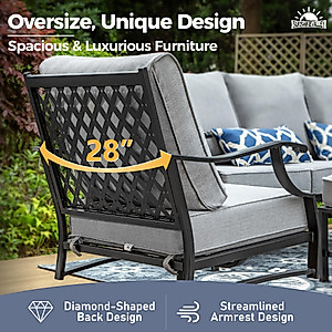 SUNSHINE VALLEY Metal Patio Furniture Sofa with 5.75" Extra Thick Waterproof Cushion, 3-Seater Deep Seating & High-Back Outdoor Couch All Weather Outdoor Seating for Backyard Deck Front Porch, Gray