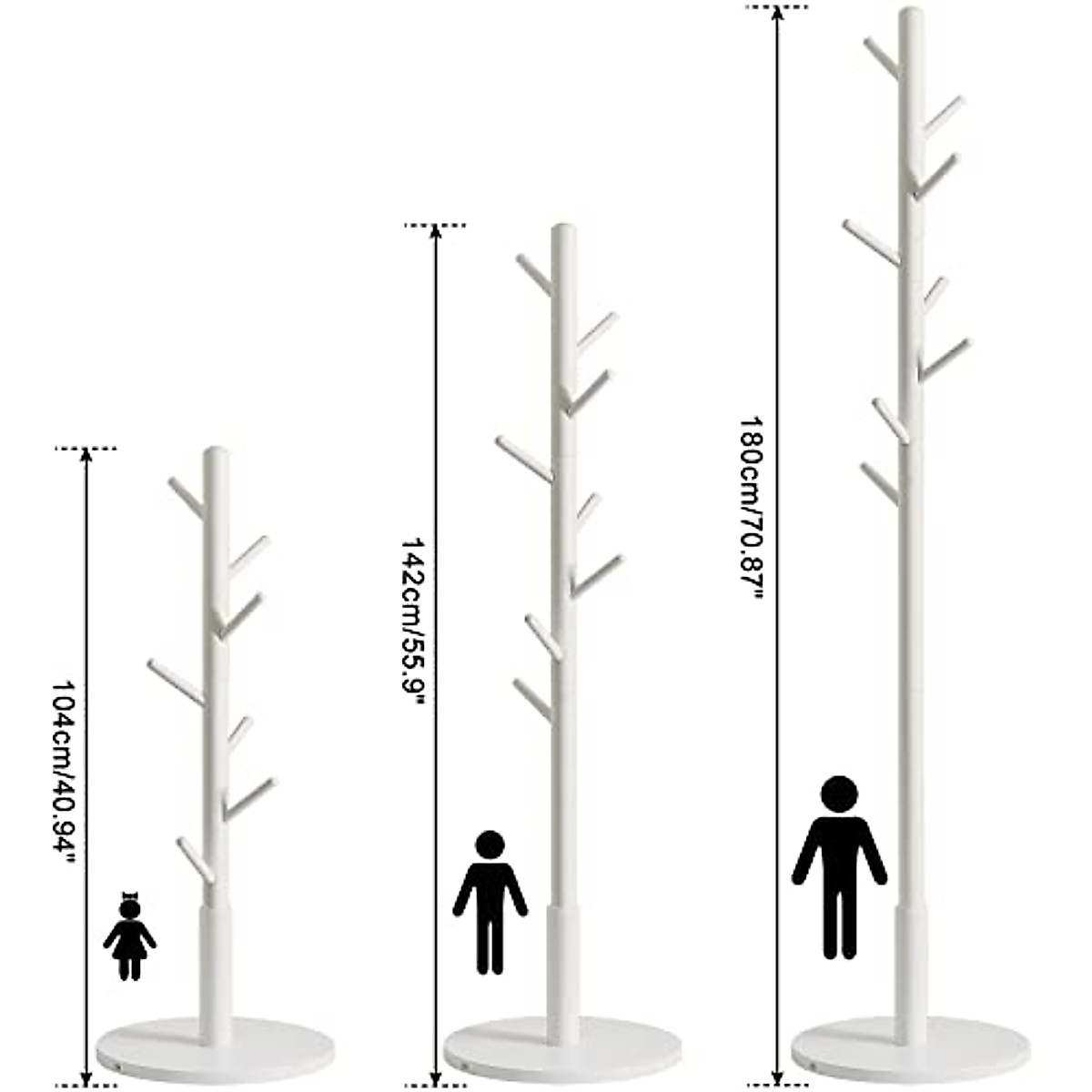 IBUYKE Coat Rack Stand, Freestanding Coat Tree with Solid Round Base and 8 Hooks, Easy Assembly Wooden Coat Hanger, Clothes Rack for Hallway Entryway, Living Room, Bedroom, Office, White WD-114