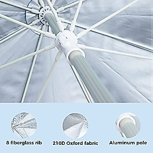 OCOOPA Beach Umbrella UV 50+, 6.5ft Umbrella with Sand Anchor & Aluminum Pole, Portable Beach Umbrella with Carry Bag for Beach Patio Garden Pool Backyard (Blue & White, 6.5 FT Umbrella)