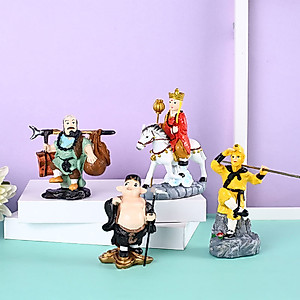 LWZ 4 Pcs Journey to The West Figurine Set, Resin Monkey King Monk Pig Cute Character Figurine for Miniature Figure Fairy Garden Home DIY Cake Decoration Set