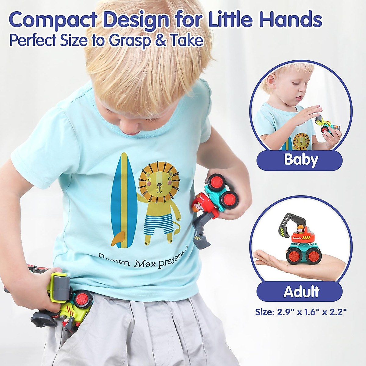 HOLA Toys for 1 Year Old Boy Birthday Gift - 6 PCs Toy Trucks Mini Car Toys for 2 Year Old Boy Birthday Gift, Toddler Toys Age 1-2, Baby Easter Basket Stuffers