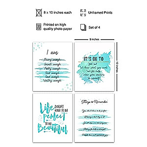 Light Blue Inspiring Positive Affirmations Quotes Wall Decor - Inspirational Art Posters 8x10 - Encouraging Self Improvement Motivational Sayings - Uplifting Encouragement Gifts for Empowered Women