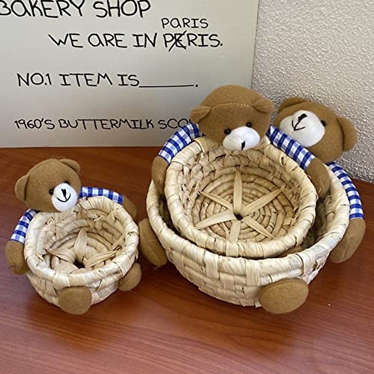 Sundries Storage Basket Decorative Lovely Desktop Sundries Woven Bear Storage Basket for Living Room L